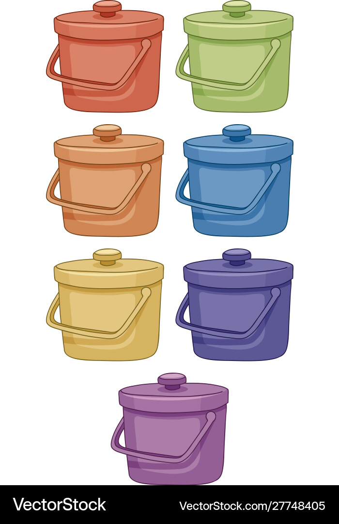 Bucket with lid in different color Royalty Free Vector Image
