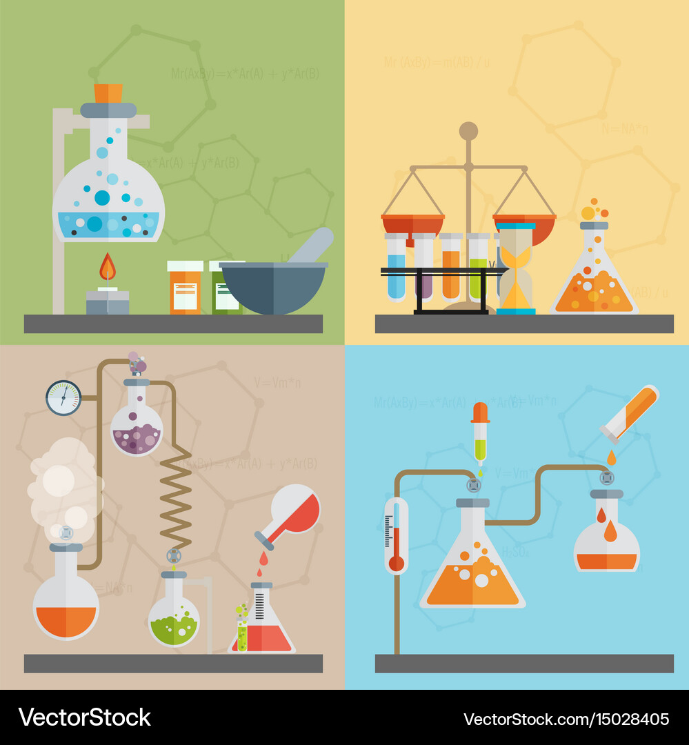 Chemistry decorative flat icons set with lab test Vector Image