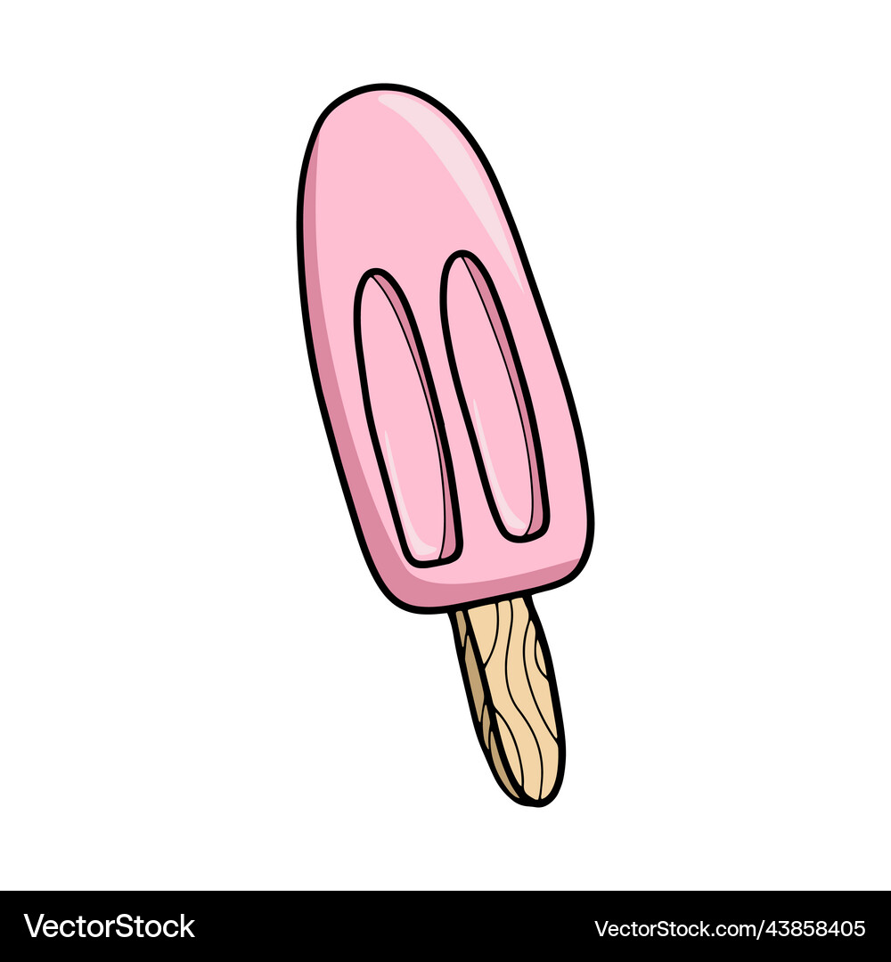 Cold pink popsicle on a stick cartoon Royalty Free Vector