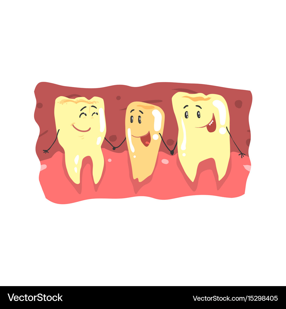Cute cartoon teeth characters with funny faces Vector Image