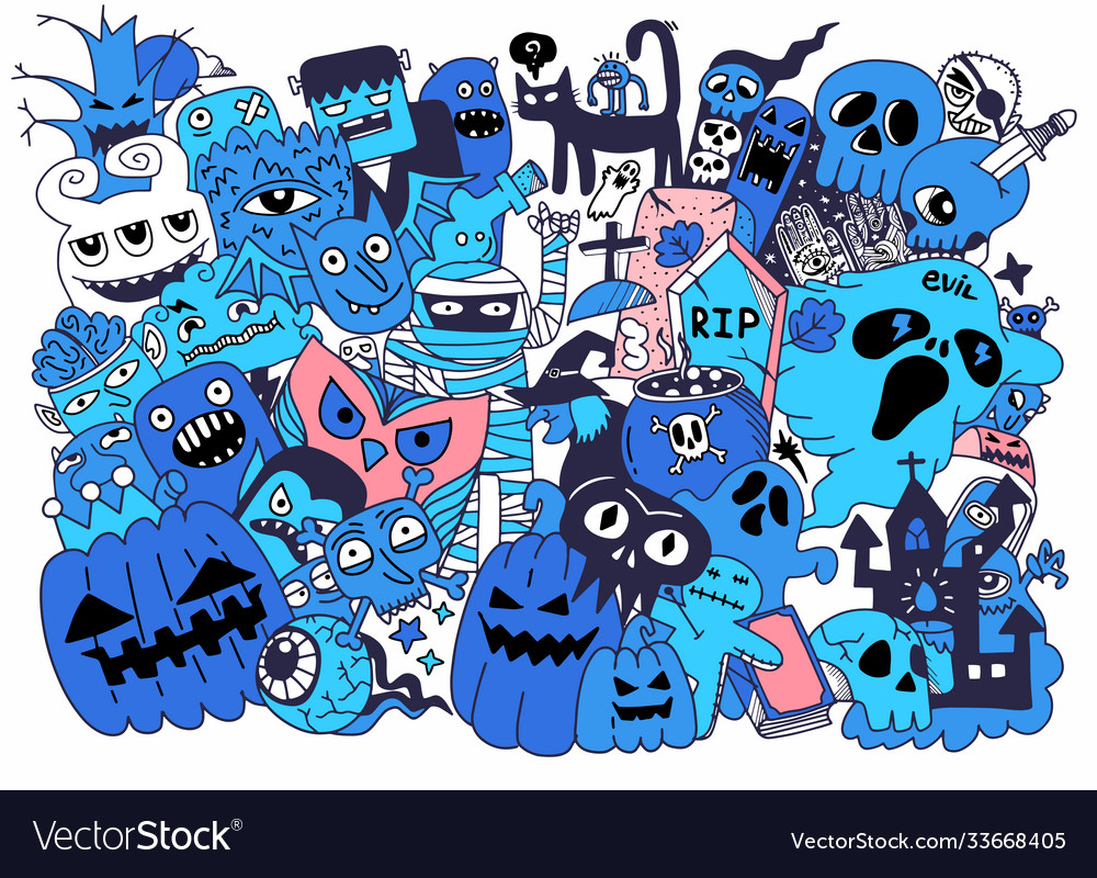 Cute hand drawn halloween doodles Royalty Free Vector Image