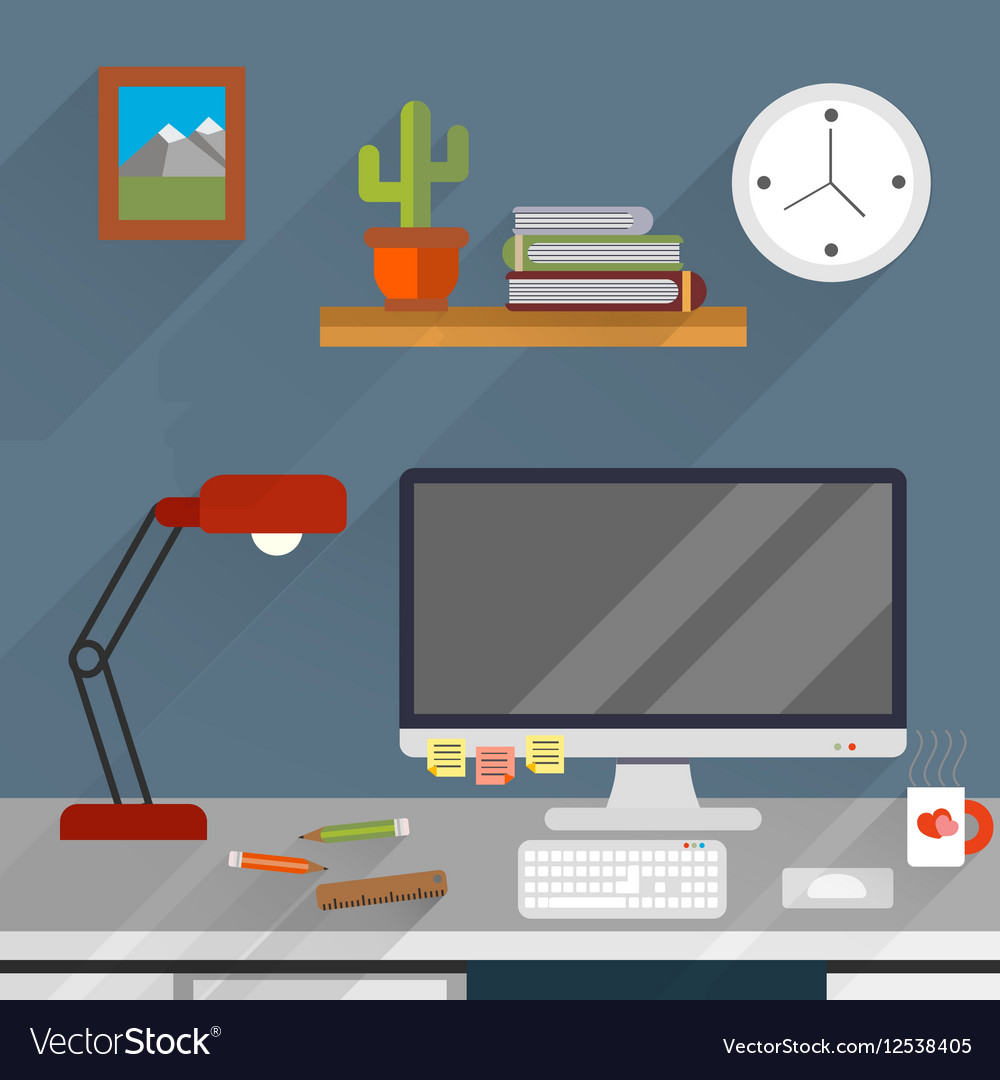 Flat workspace Royalty Free Vector Image - VectorStock