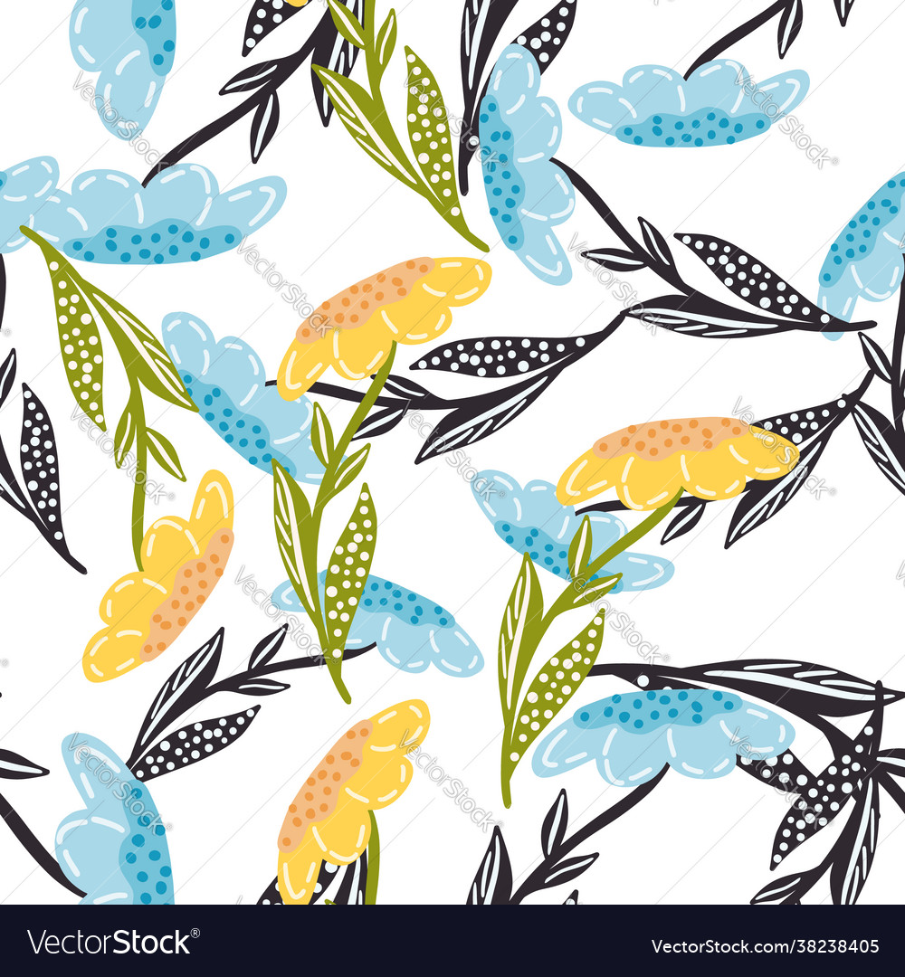 Floral organic nature seamless pattern with blue Vector Image