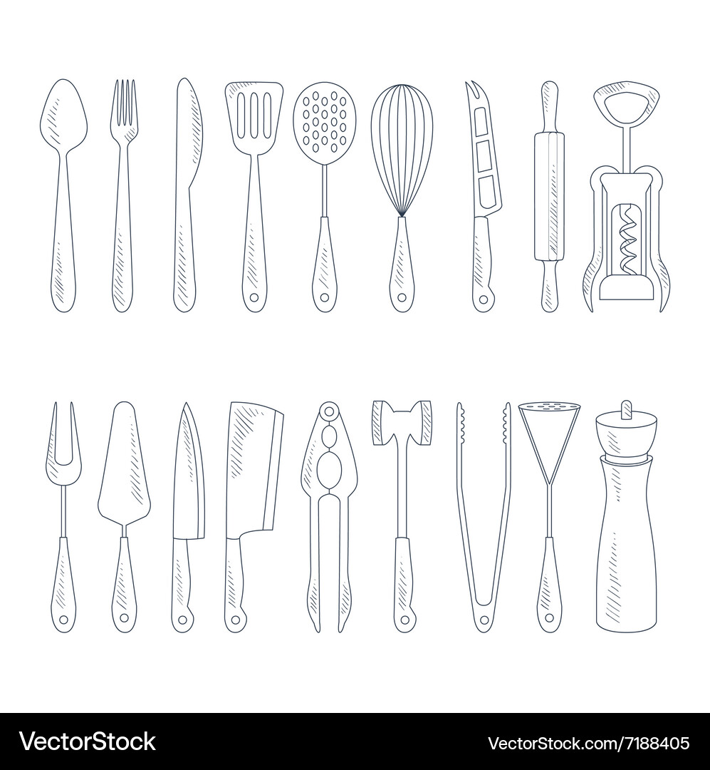 Hand-Drawn Cutlery Icons Royalty Free Vector Image