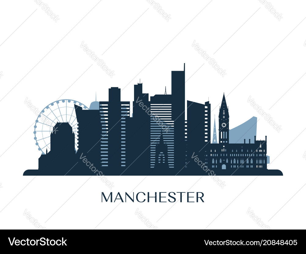 Manchester skyline monochrome silhouette Vector Image