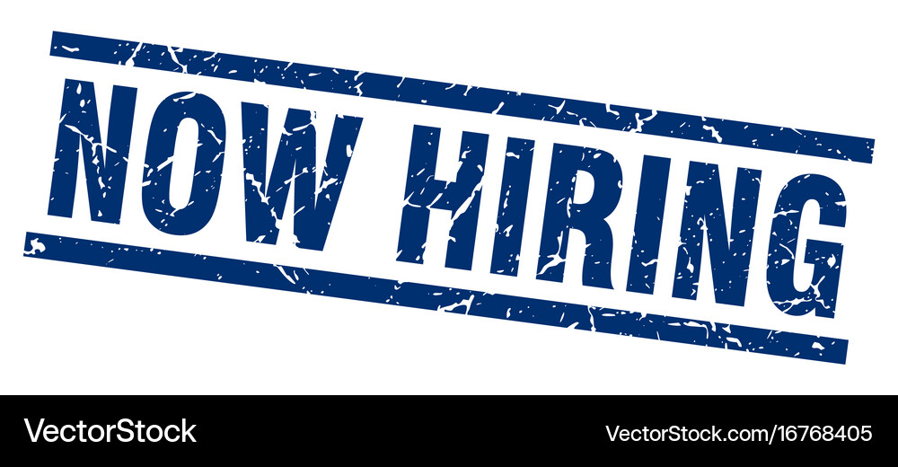 Square grunge blue now hiring stamp Royalty Free Vector