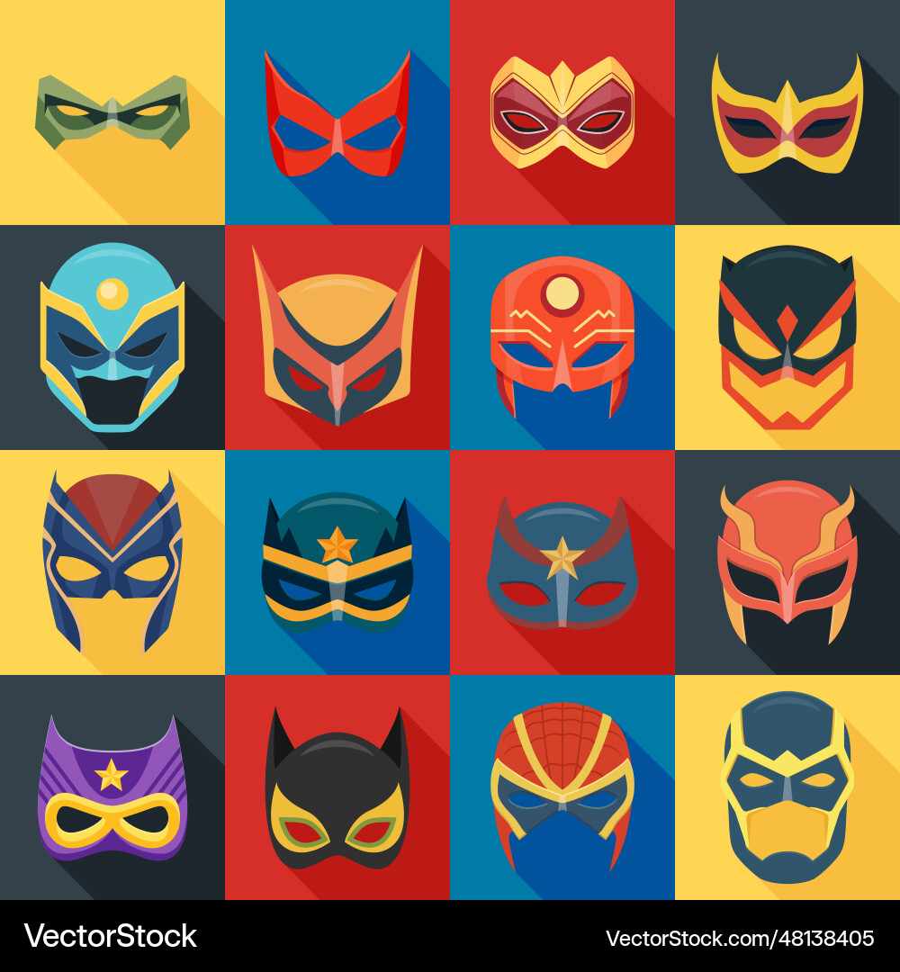Super hero masks set in flat style Royalty Free Vector Image
