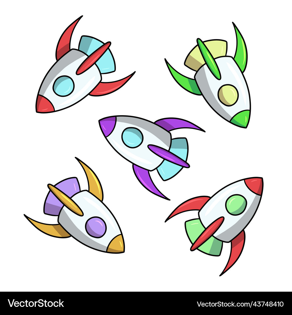 A set of multicolored space rocket for flights Vector Image