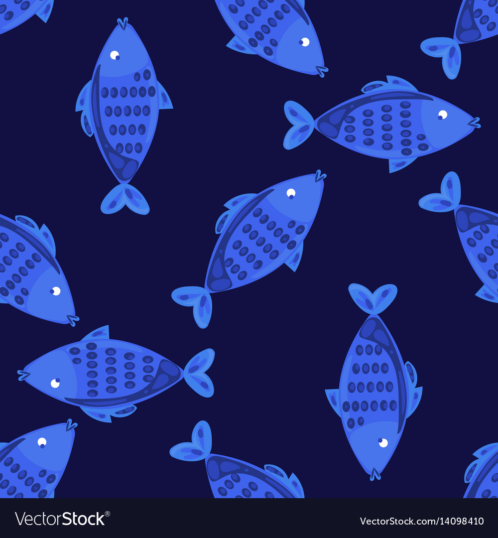 Blue fish seamless pattern Royalty Free Vector Image