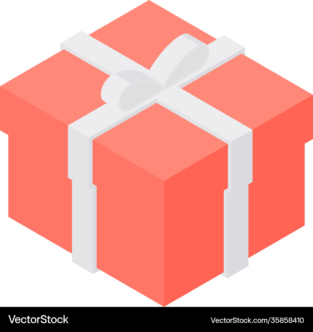 Cartoon red gift box with white ribbon Royalty Free Vector