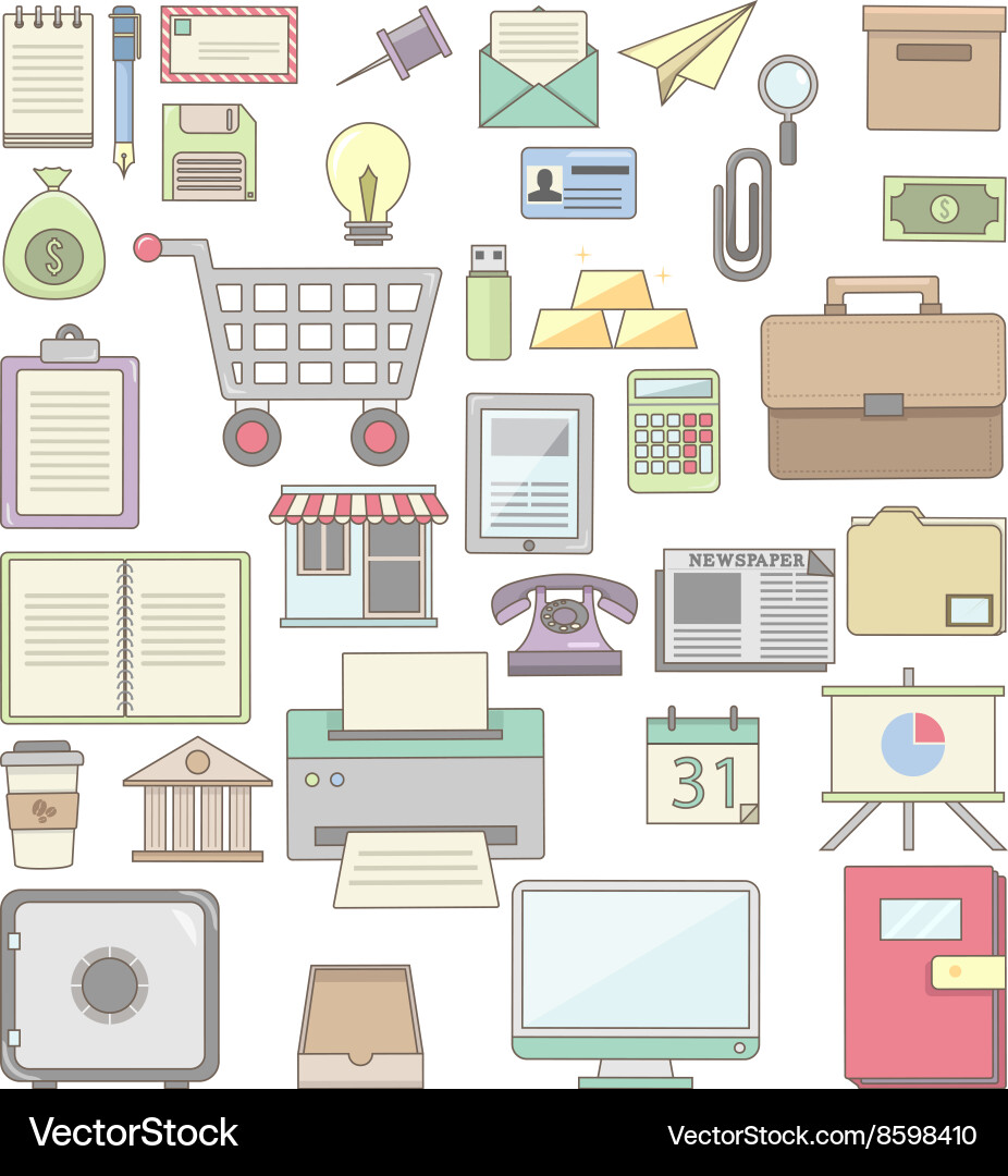 Cute business icon collections Royalty Free Vector Image