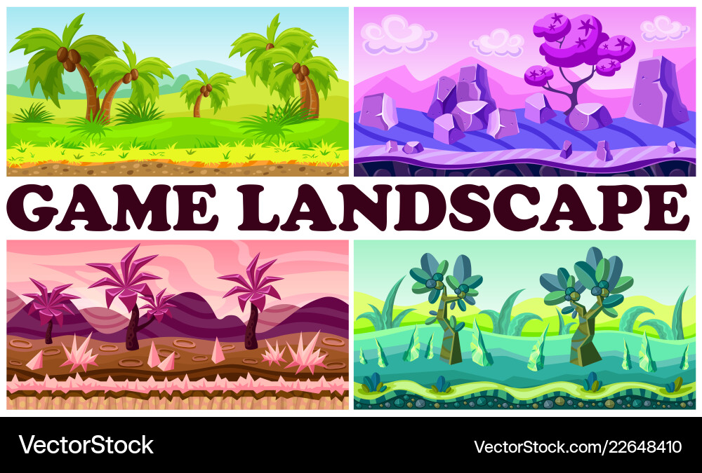 Flat game nature design backgrounds set Royalty Free Vector