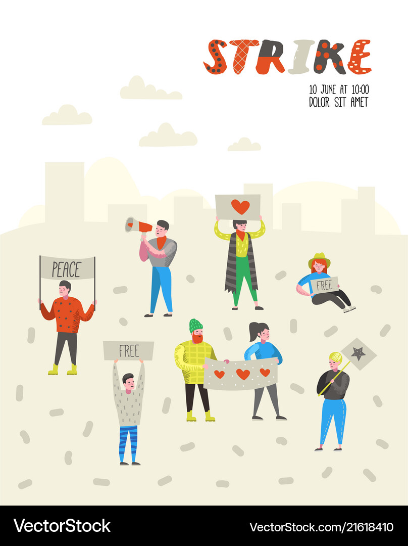 Group of flat angry people protesting at strike Vector Image