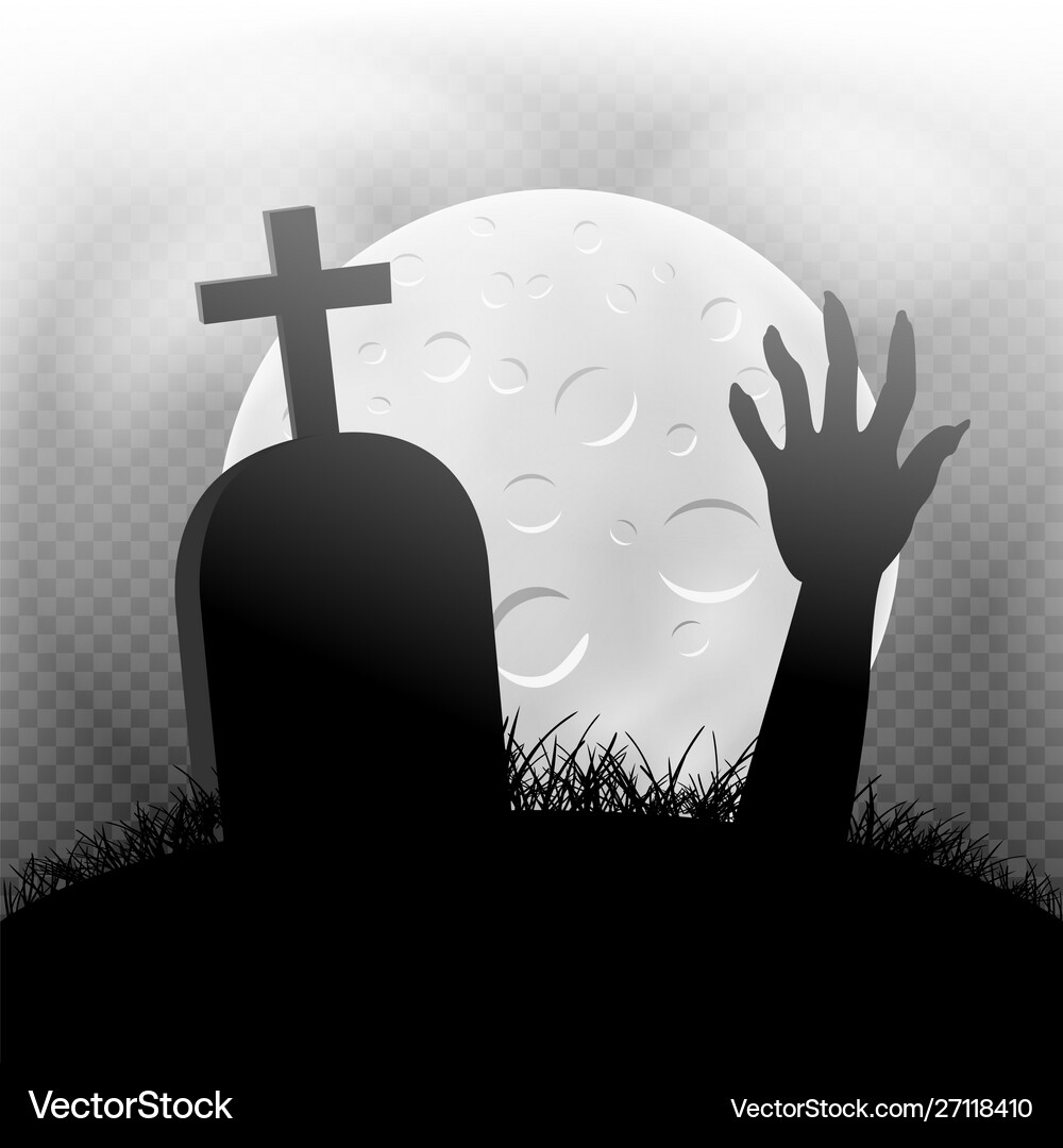 Halloween zombie hand grave in moonlight Vector Image