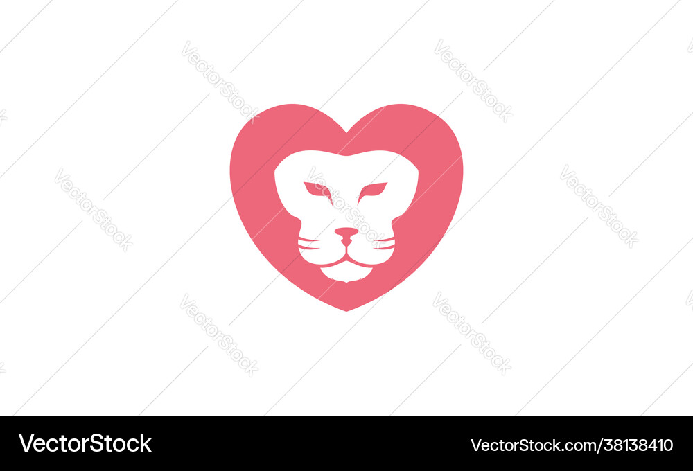 Liebe Form mit Kopf Löwe Logo Ikone Design Vektorbild