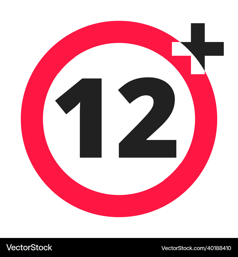 Over 12 plus forbidden round icon sign Royalty Free Vector