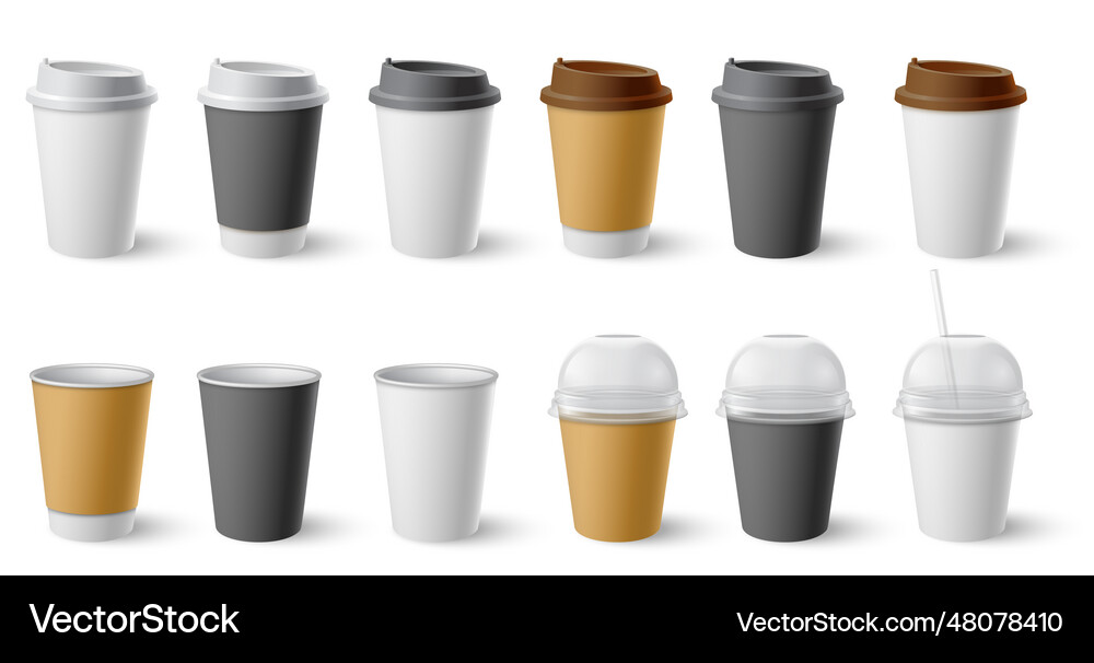 Paper cup cardboard cups with cap and mugs Vector Image