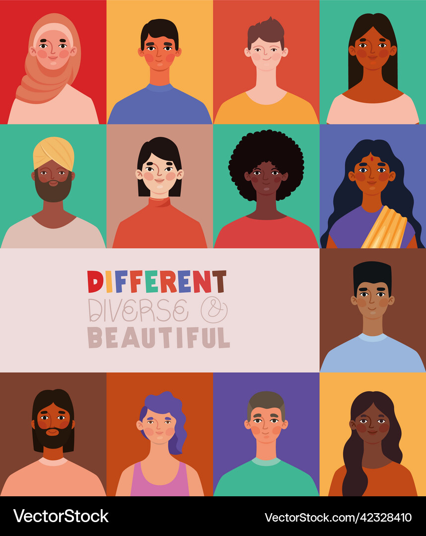 Poster of different and diverse Royalty Free Vector Image
