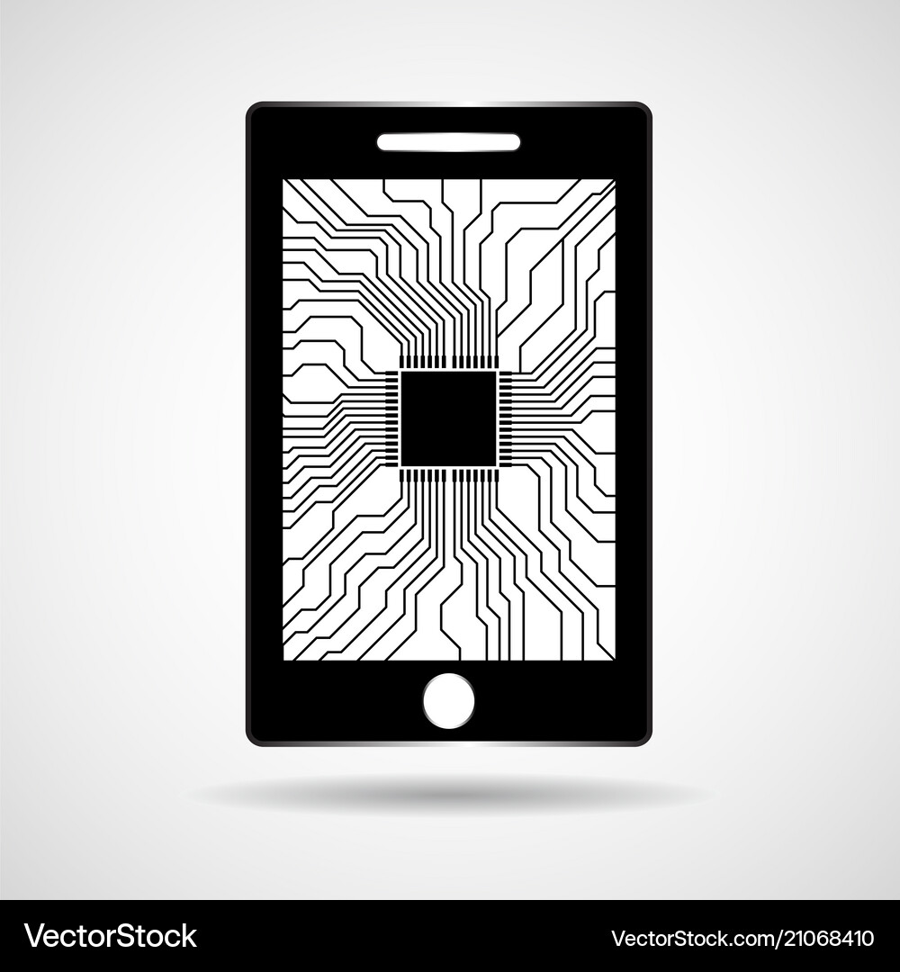 Smartphone mobile phone with processor inside Vector Image