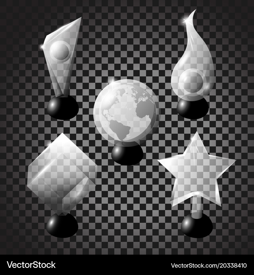 Transparent white glass or acrylic trophy set Vector Image