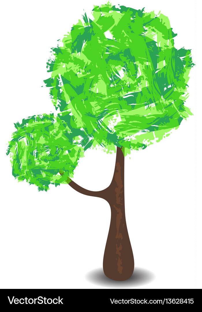 Green tree with brush textured crown Royalty Free Vector