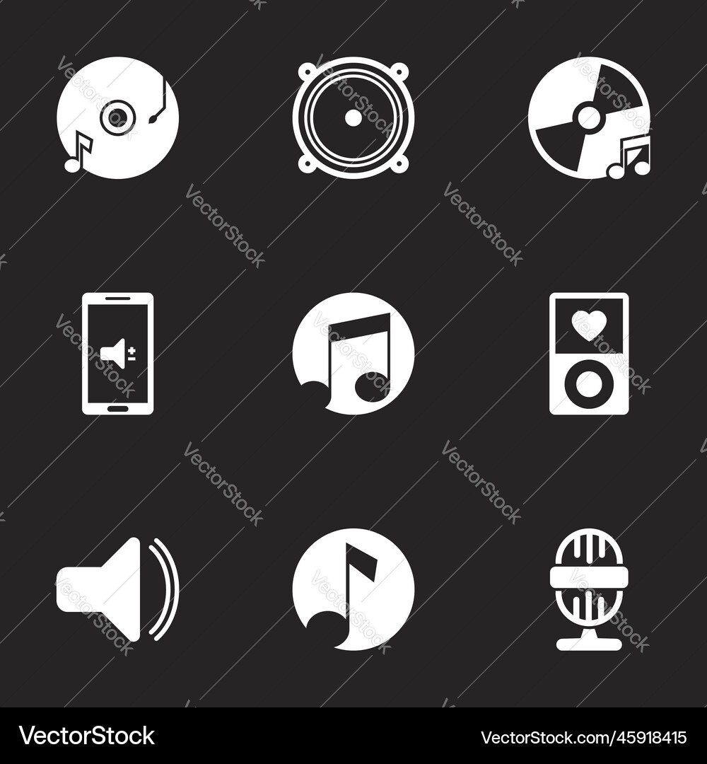 Icons for theme music black background Royalty Free Vector