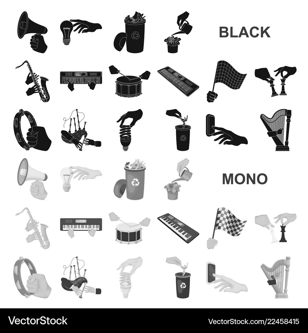 Manipulation by hands black icons in set Vector Image