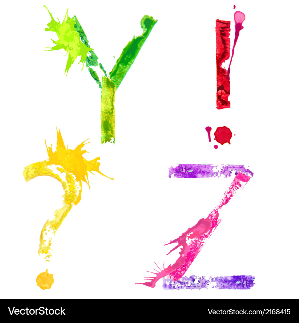 Paint splash font yz and punctuation marks Vector Image