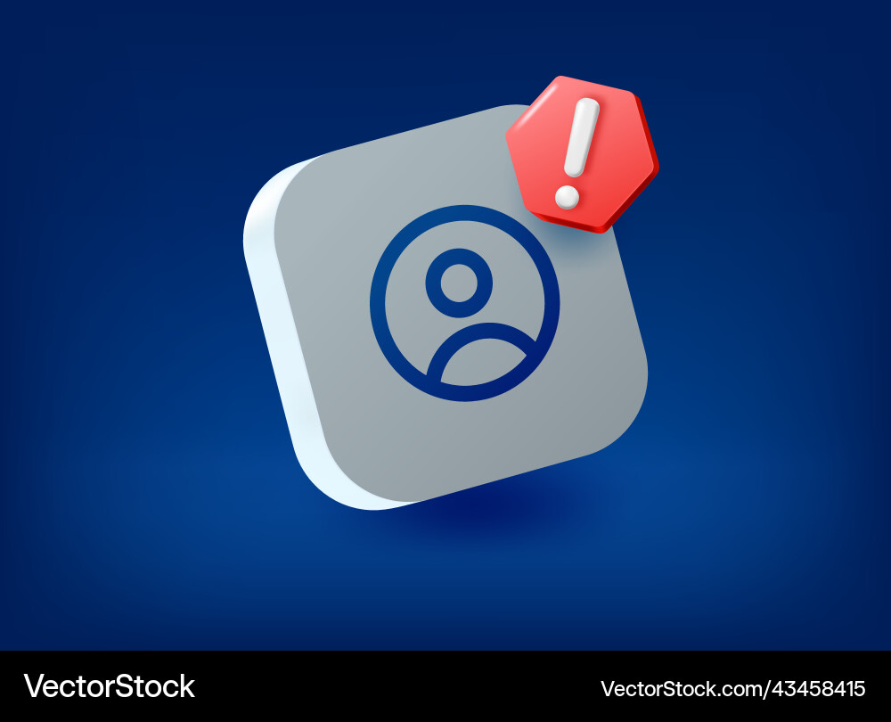 Profile icon with exclamation point pictogram 3d Vector Image