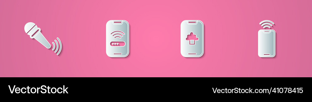 Set paper cut wireless microphone mobile with wi Vector Image