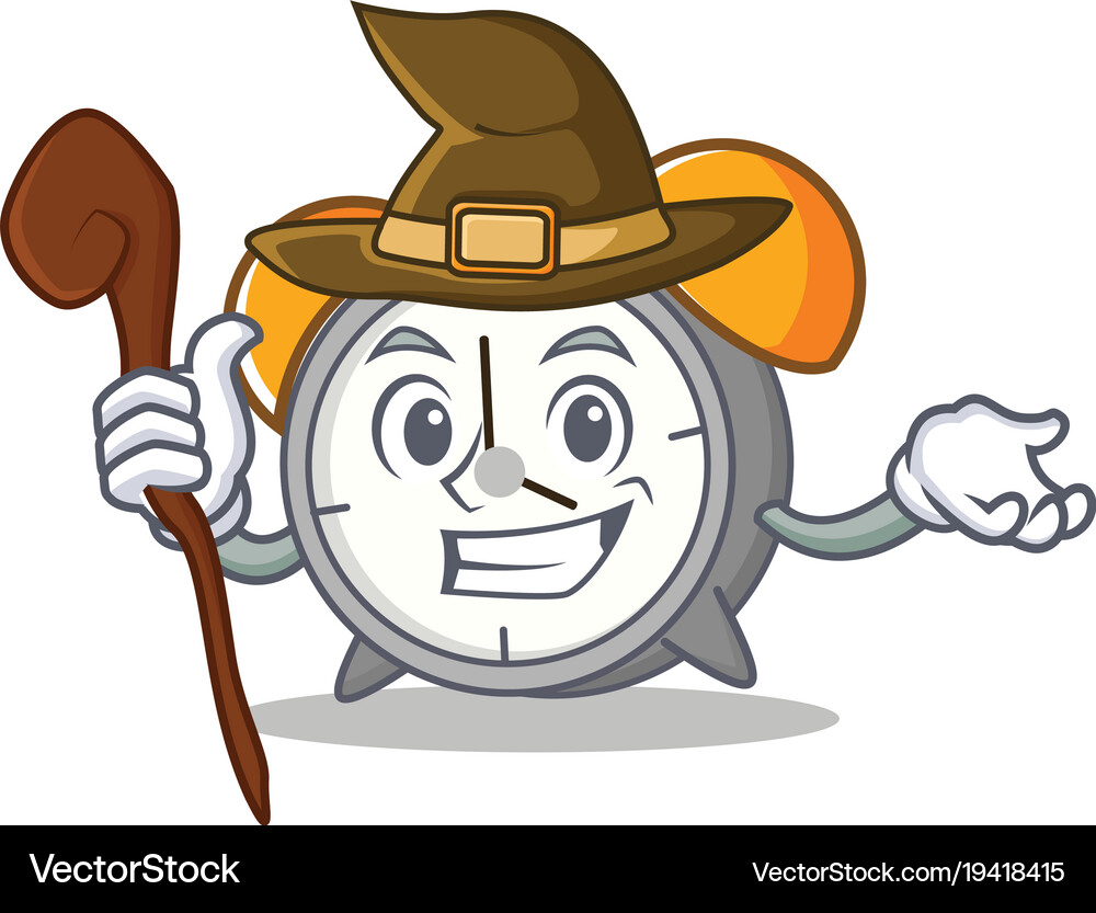 Witch alarm clock mascot cartoon Royalty Free Vector Image