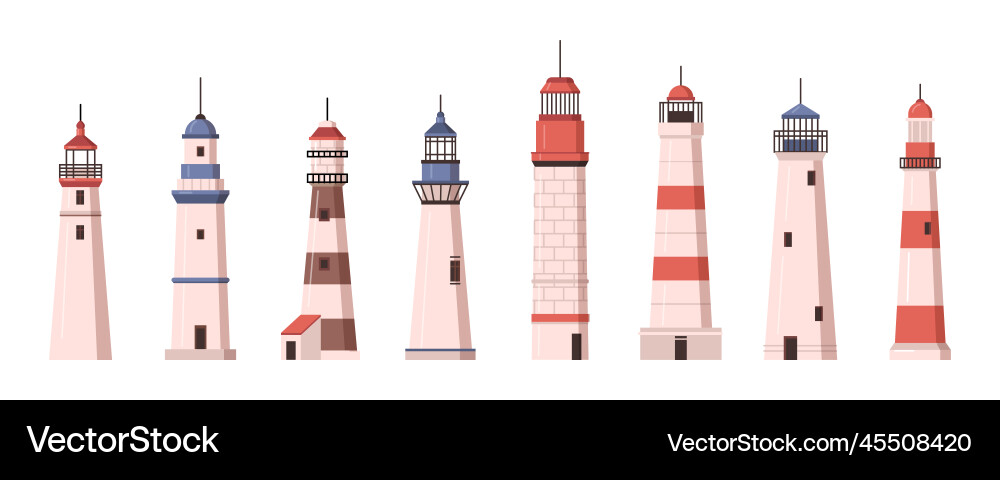 Beacons and lighthouses towers Royalty Free Vector Image