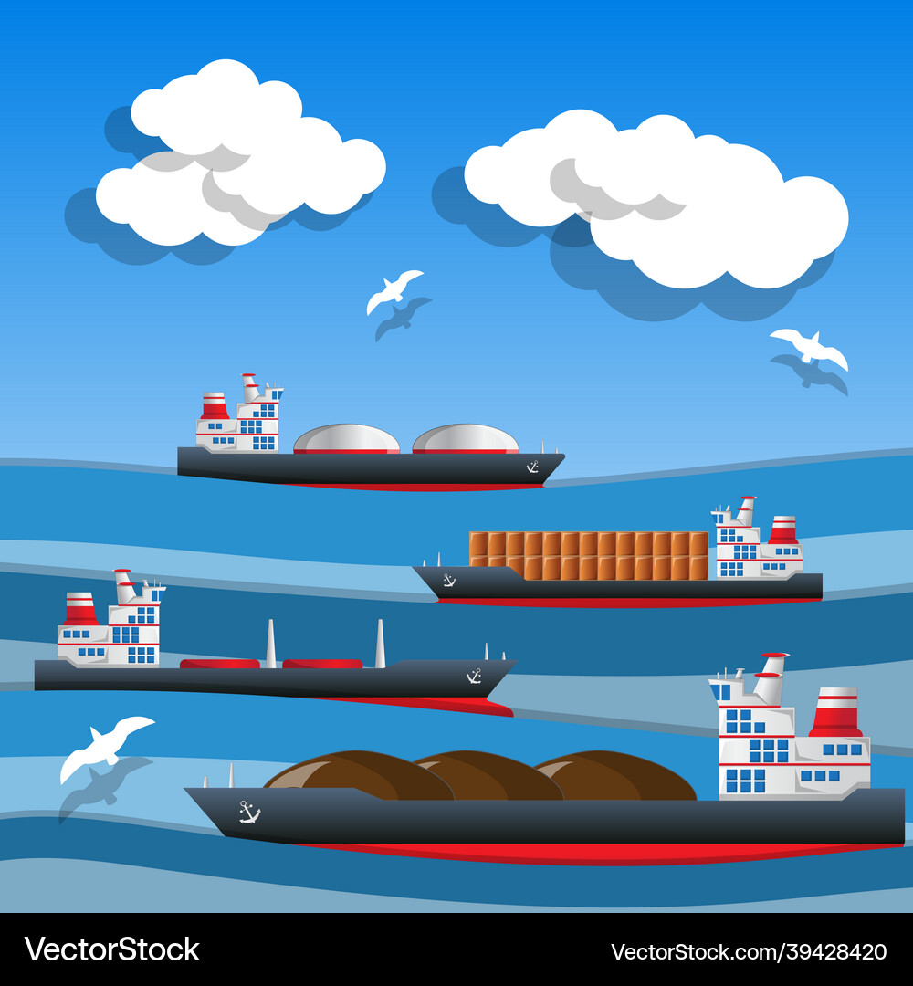 Cargo ships in the sea Royalty Free Vector Image