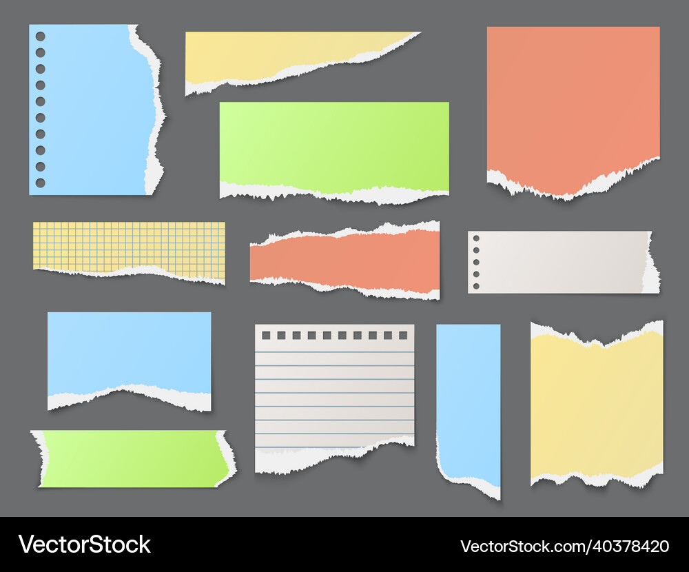 Color ripped paper strips realistic torn pieces Vector Image