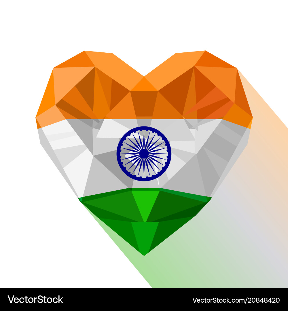 Crystal heart flag republic india Royalty Free Vector Image