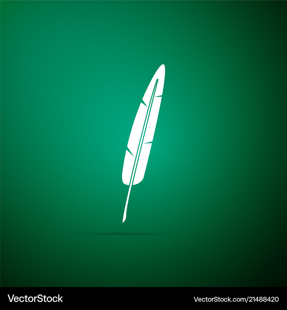 Feather pen icon isolated on green background Vector Image