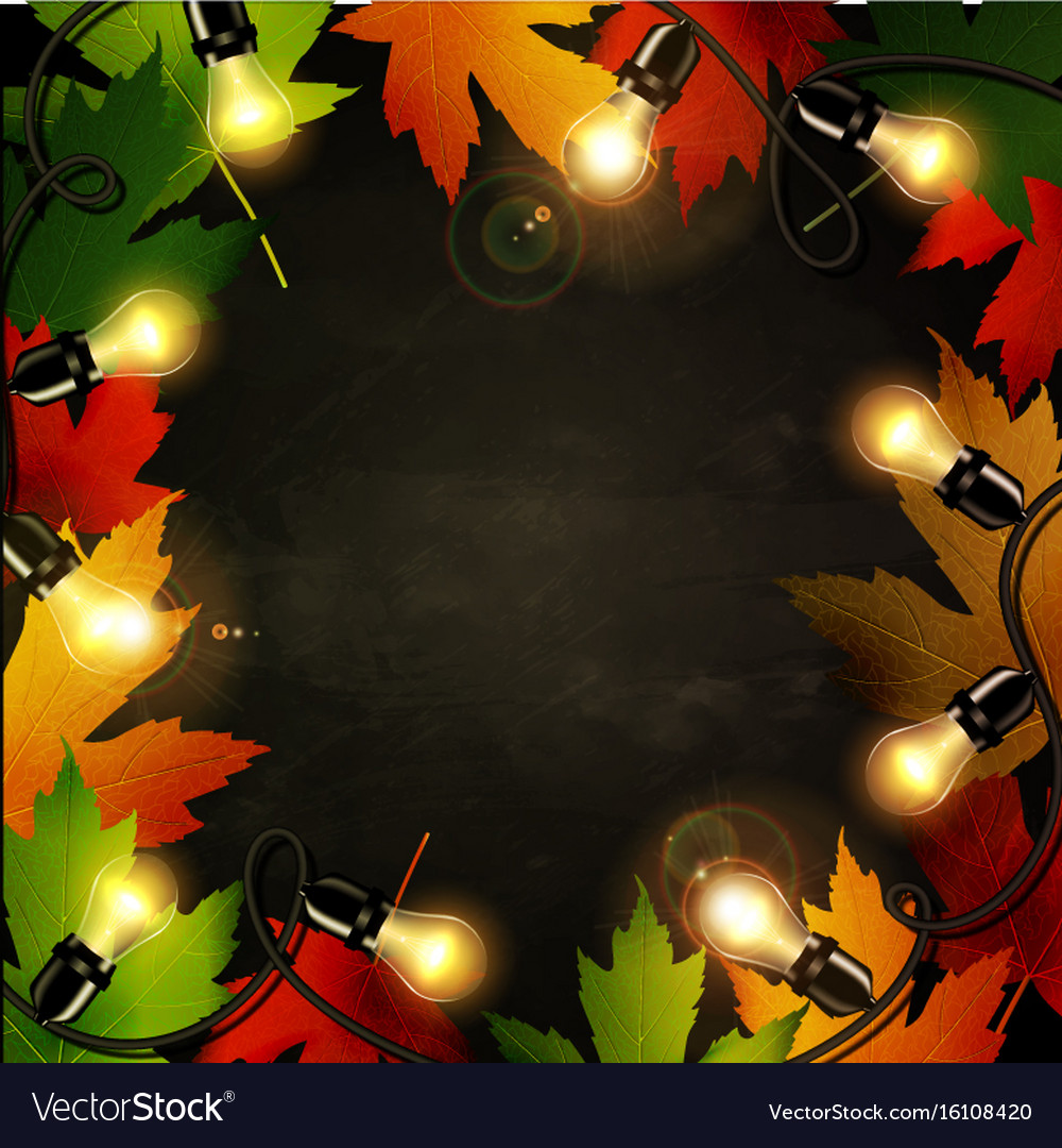 Frame autumn leaves painted on black chalkboard Vector Image