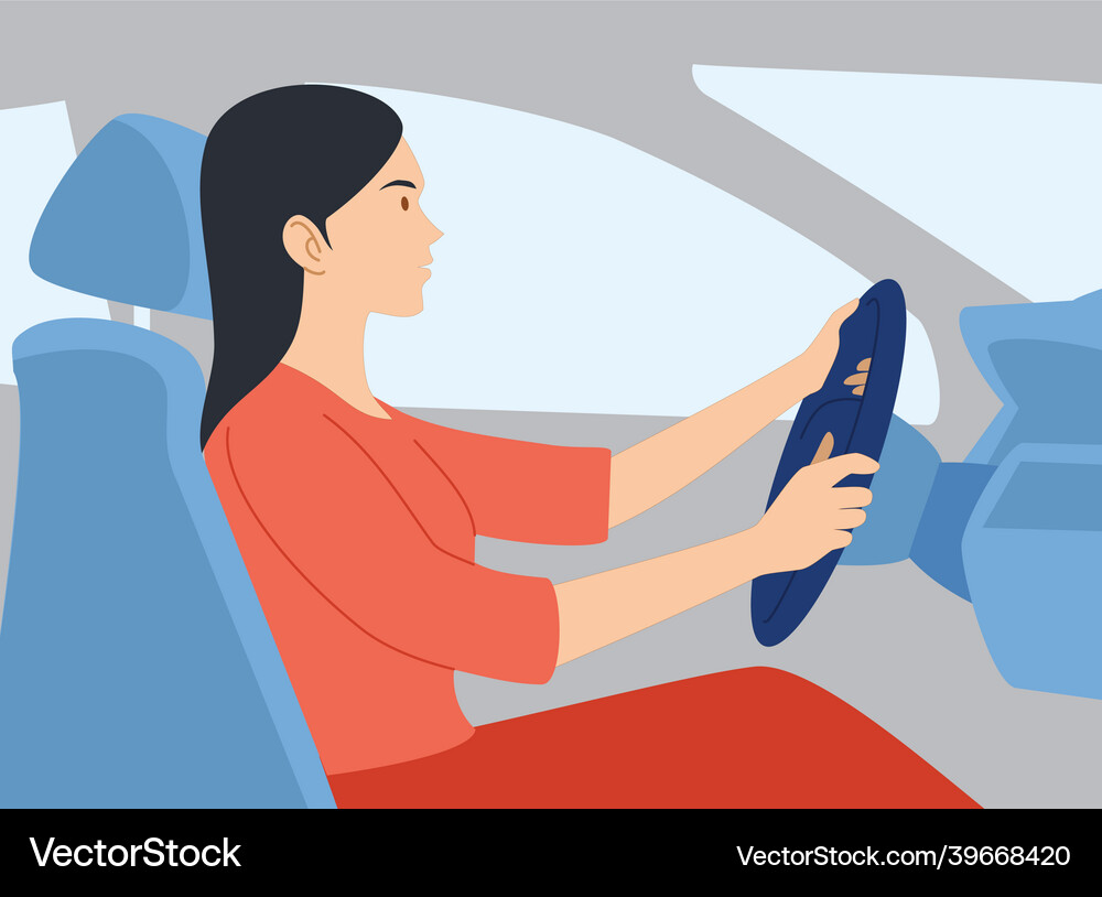 Girl driving a car Royalty Free Vector Image - VectorStock
