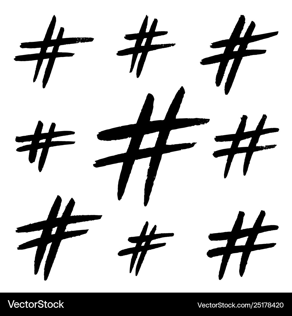 Hand drawn hashtag signs isolated on white Vector Image