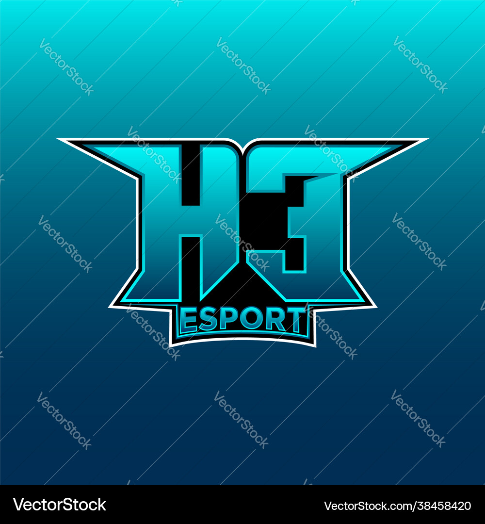 He initial gaming logo esports geometric designs Vector Image