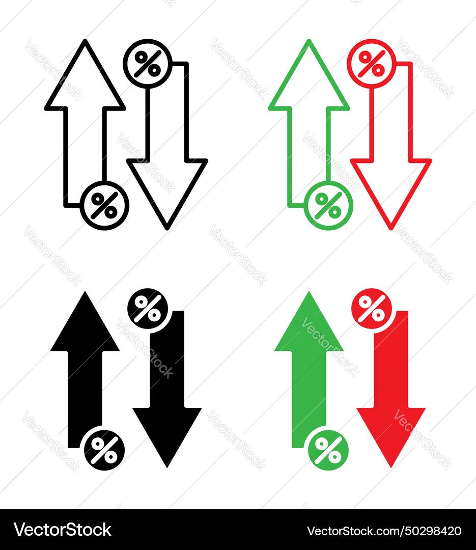 High and low percent arrow icon set increase Vector Image