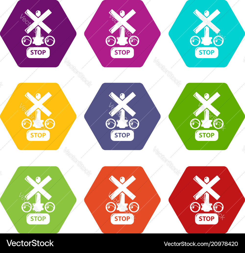 Traffic light stop railway icons set 9 Royalty Free Vector