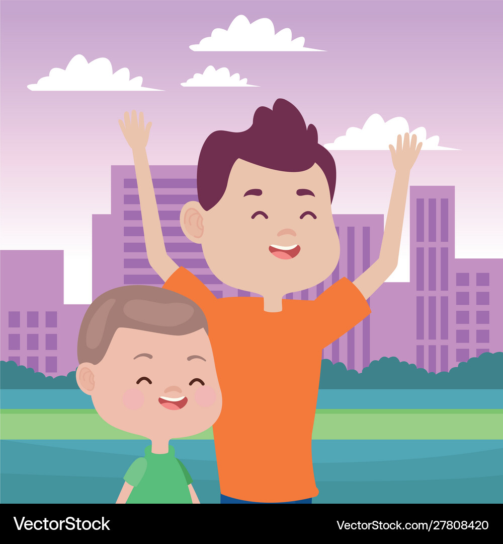 Young father with son in city Royalty Free Vector Image