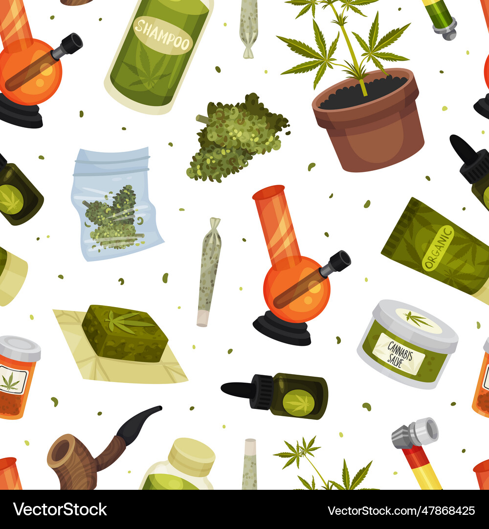 Cannabis or hemp drug seamless pattern design Vector Image