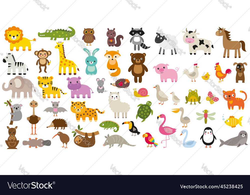 Cartoon animals clip art collection Royalty Free Vector