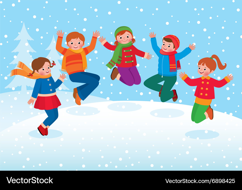 Children Enjoying Winter Snow Play Royalty Free Vector Image