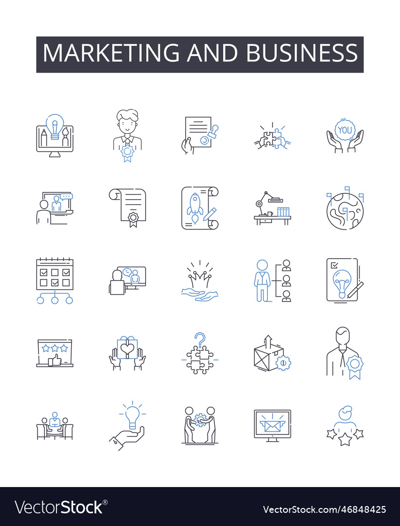 Marketing and business line icons collection Vector Image
