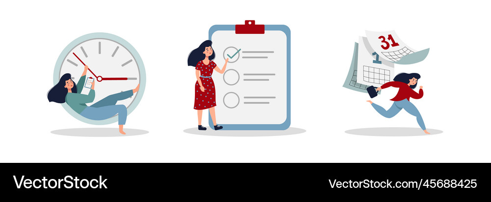 Time managemant woman organizes work schedule Vector Image