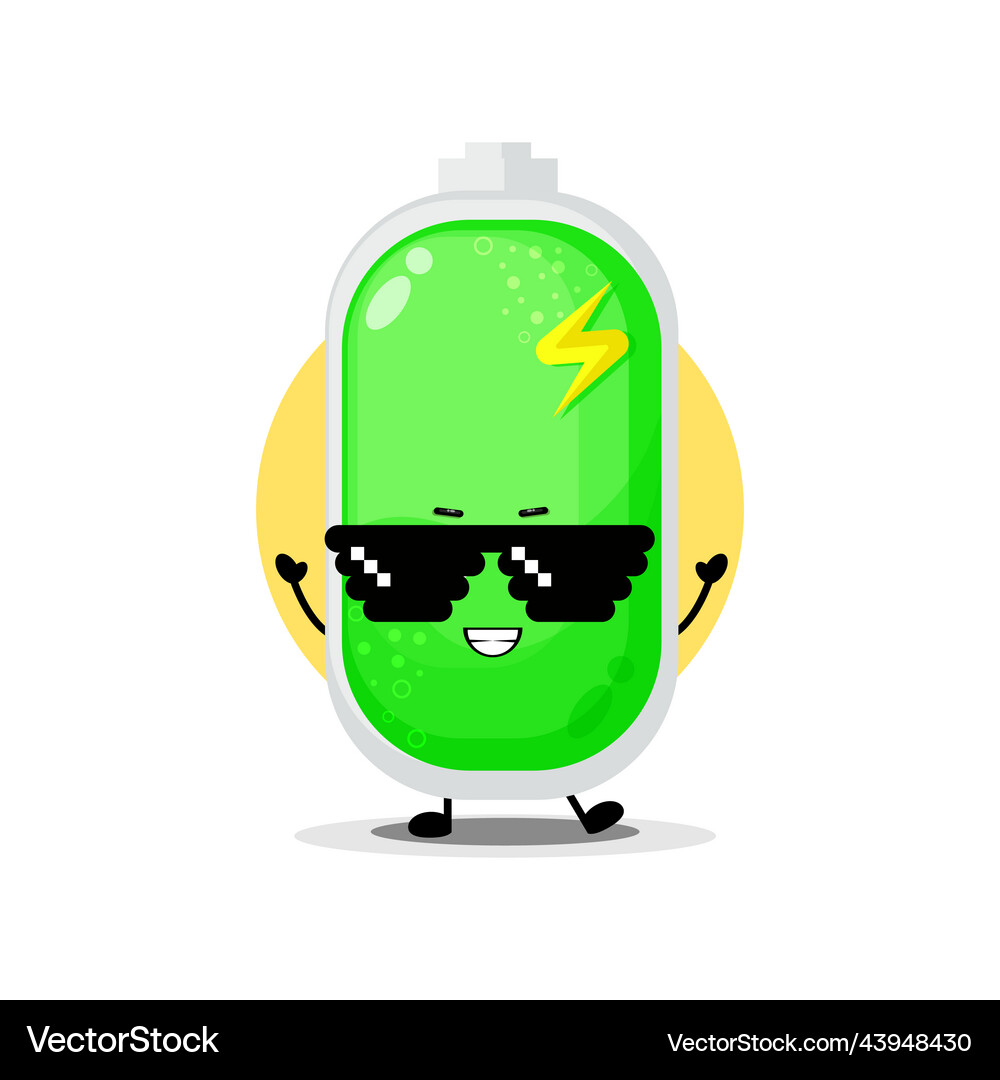 Cute battery character wearing pixel glasses Vector Image