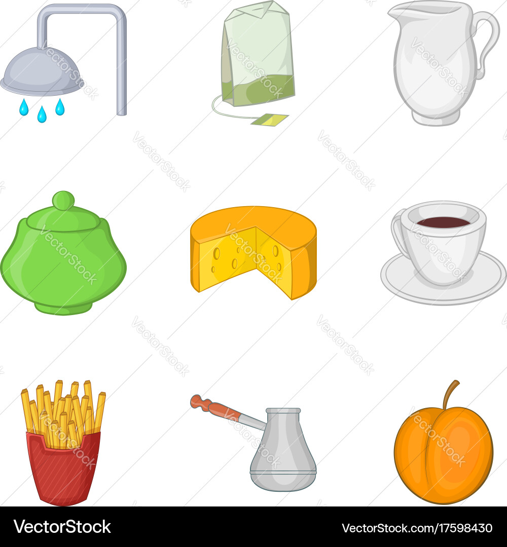 Device for tea icons set cartoon style Royalty Free Vector